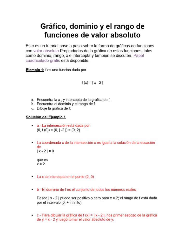 Gráfico, Dominio y El Rango de Funciones de Valor Absoluto | PDF ...