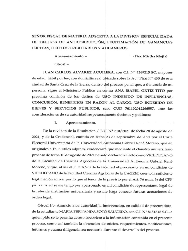 MEMORIAL APERSONAMIENTO CUD. 6557 | PDF MEMORIAL APERSONAMIENTO CUD. 6557 | PDF