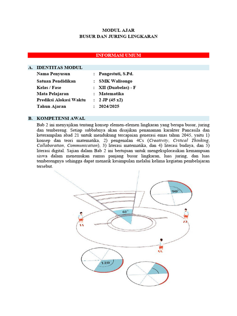 Modul Matematika 12 Bab 2 - Busur Dan Juring Lingkaran | PDF
