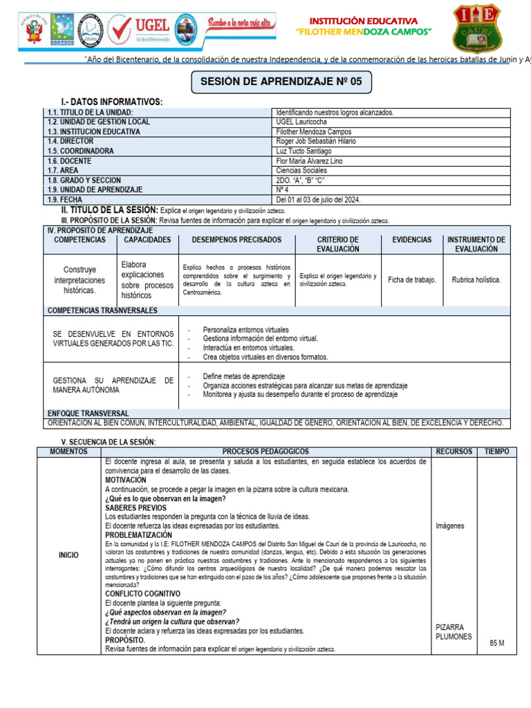 Sesiòn de Aprendizaje #5 - Ud 4 - 2º Sec. - 103317 | PDF | Maestros | Aprendizaje