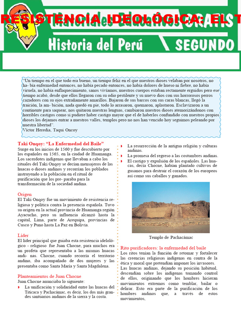 El Taki Onqoy para Segundo Grado de Secundaria | PDF | Imperio Inca | Andes
