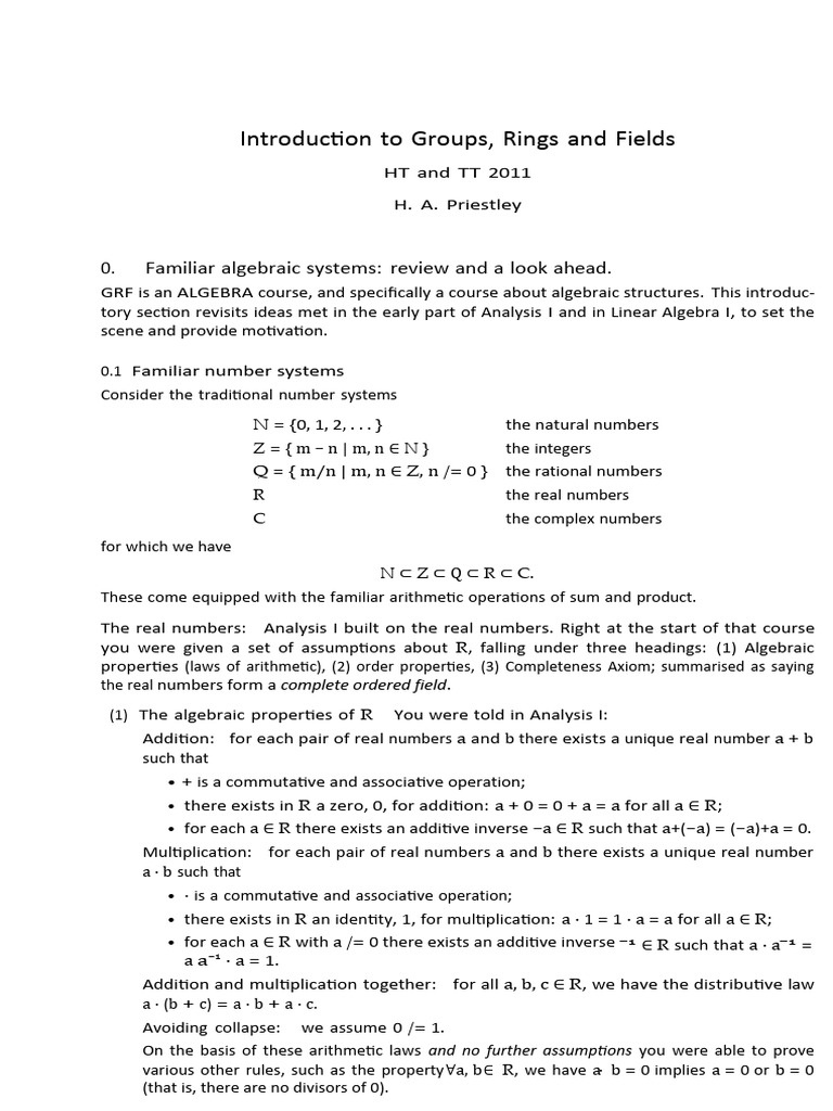 Grfnotes 1011 | PDF | Ring (Mathematics) | Field (Mathematics)