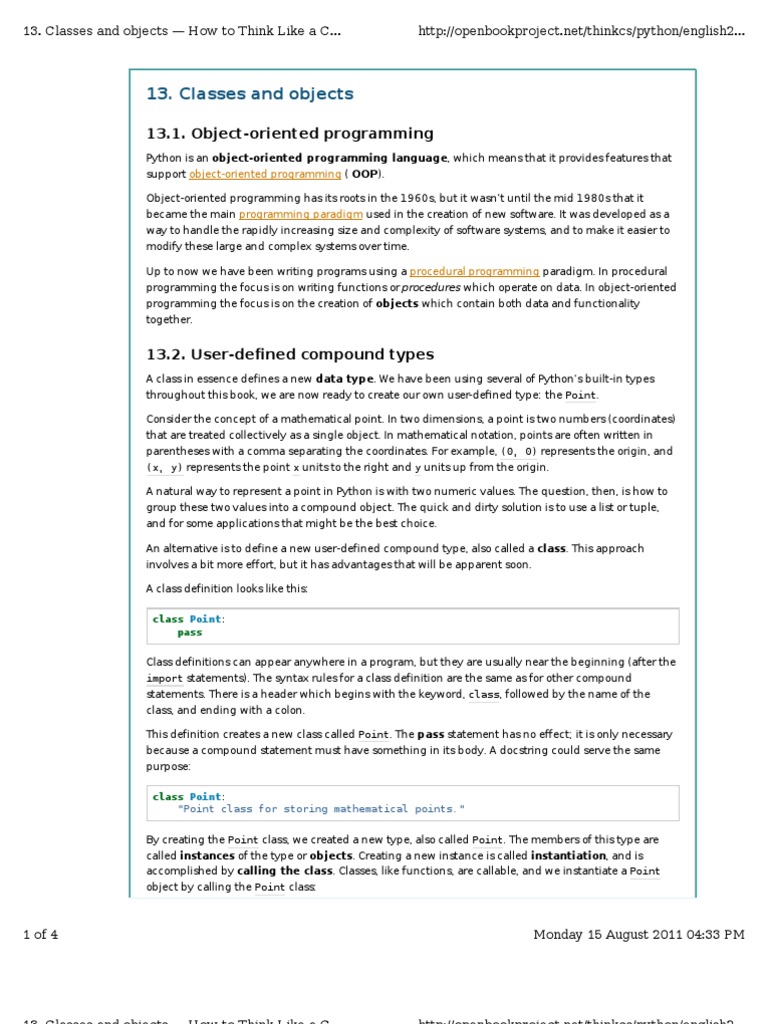 Classes and Objects: 13.1. Object-Oriented Programming | PDF | Class ...
