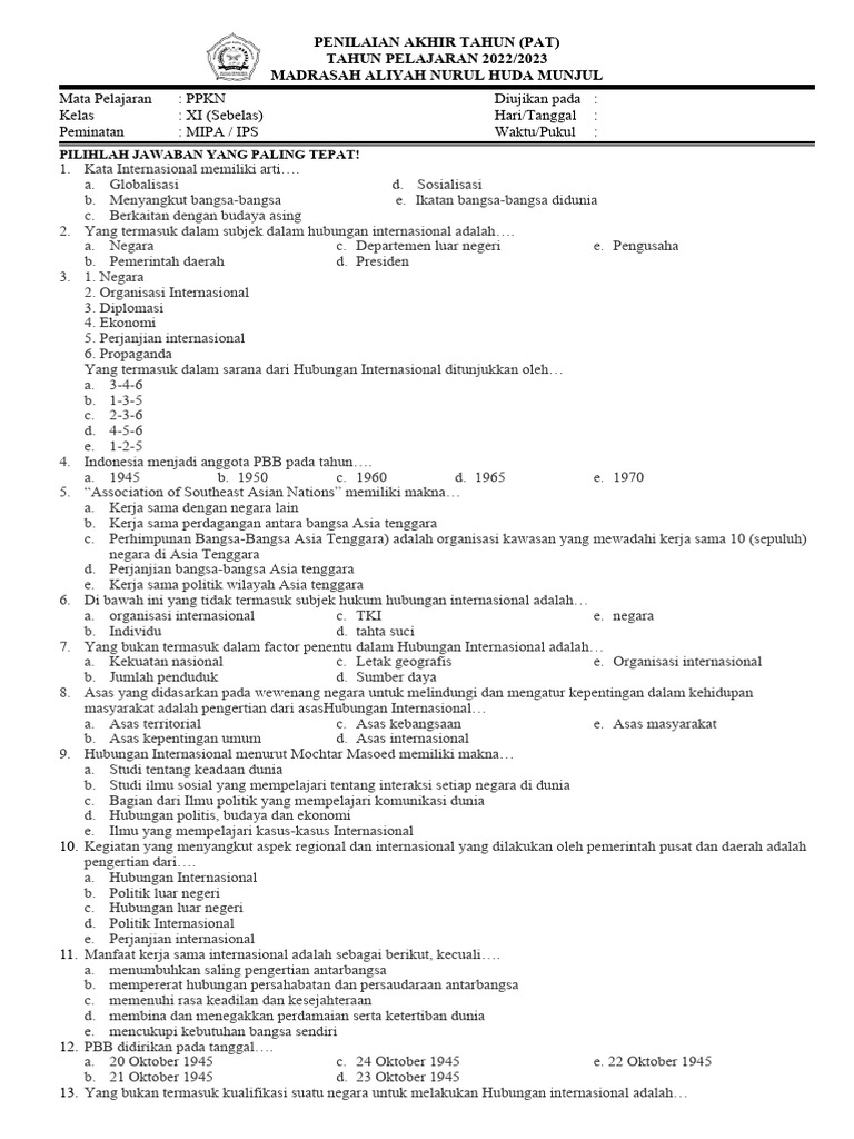 Soal PAT PKN Kelas XI Edit | PDF | Politik | Sejarah