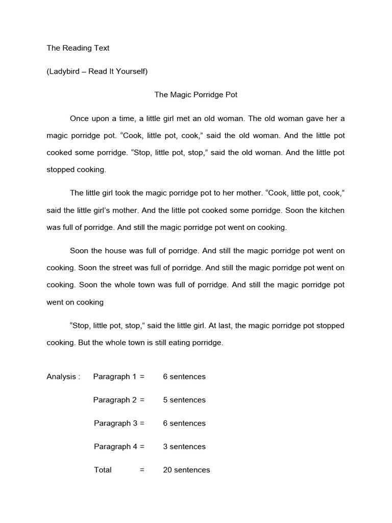 The Magic Porridge Pot Tale | PDF | Cooking, Food & Wine