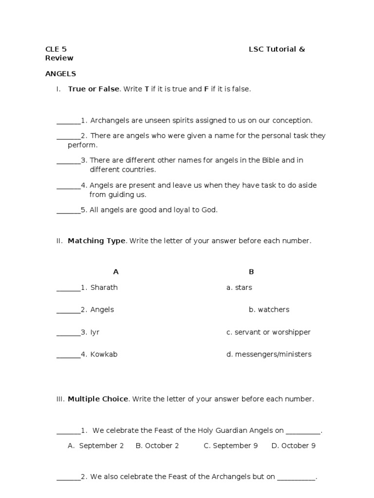 Cle 5 LSC Tutorial & Review Angels | PDF | Language Arts & Discipline ...