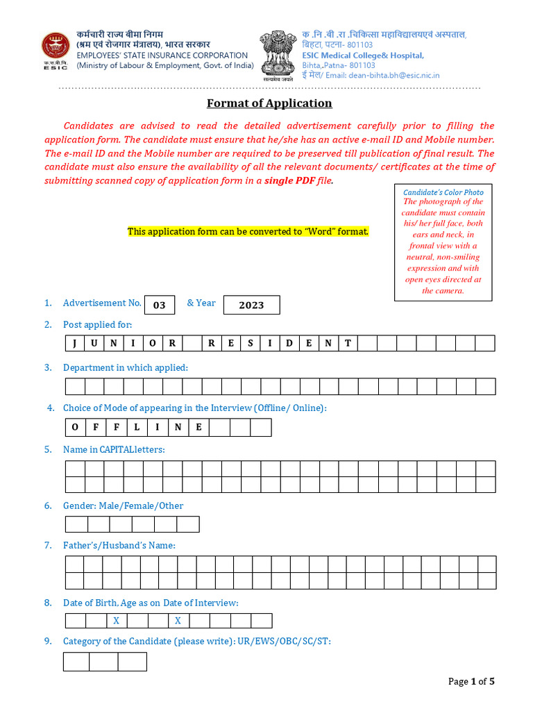 Format of Application | PDF | Doctor Of Medicine