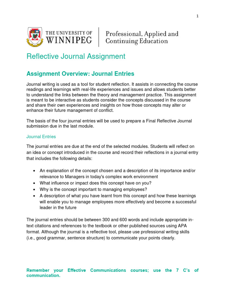 Reflective Journal Assignment ESM | PDF | Experience | Concept