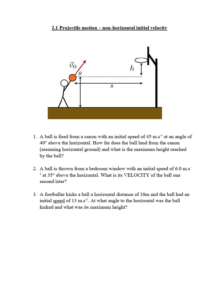 2.1 Projectile Motion - Non-Horizontal Initial Velocity | PDF