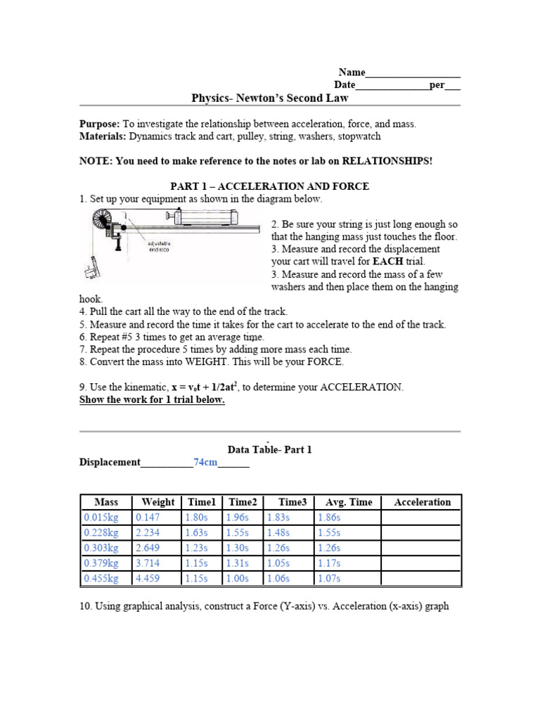 Lab Newton S Second Law | PDF | Force | Tension (Physics)