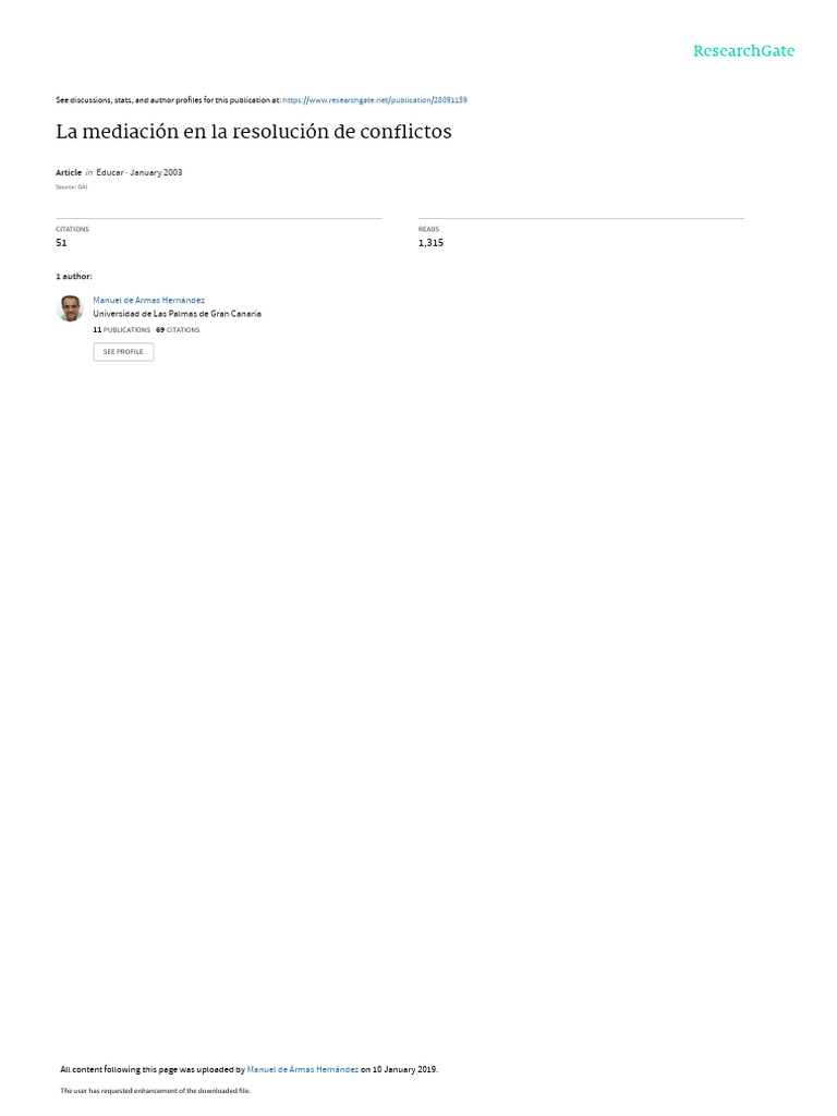 La Mediacion en La Resolucion de Conflictos | PDF | Conflicto (proceso) | Conocimiento