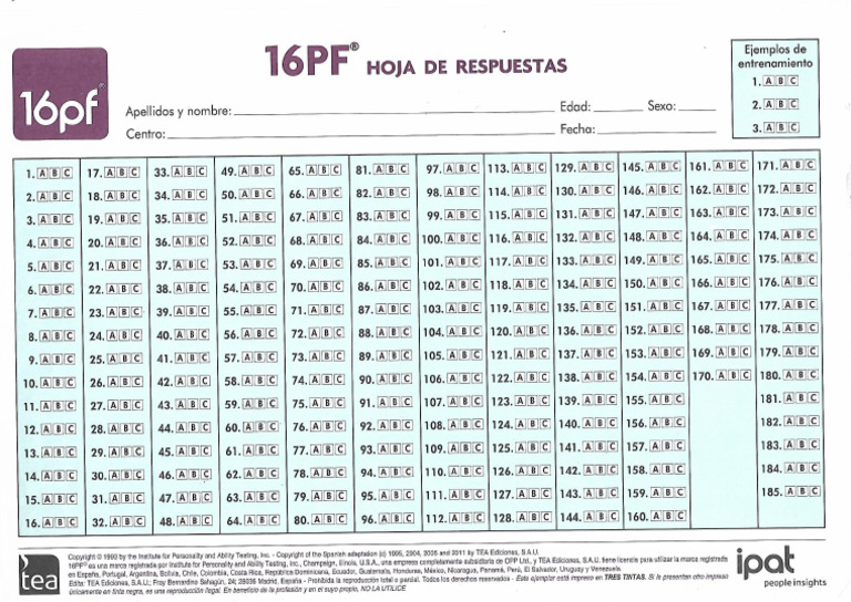 Hoja de Respuestas 16PF5 | PDF