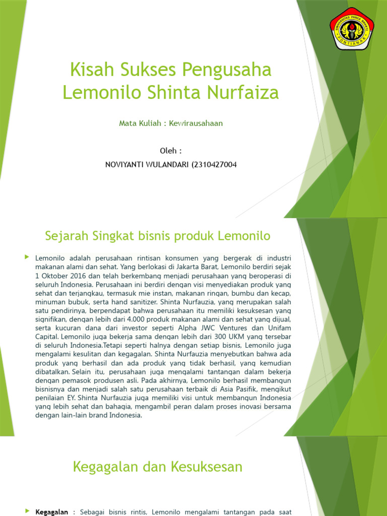 Kisah Sukses Pengusaha Lemonilo Shinta Nurfauzia | PDF | Karier & Perkembangan | Bisnis