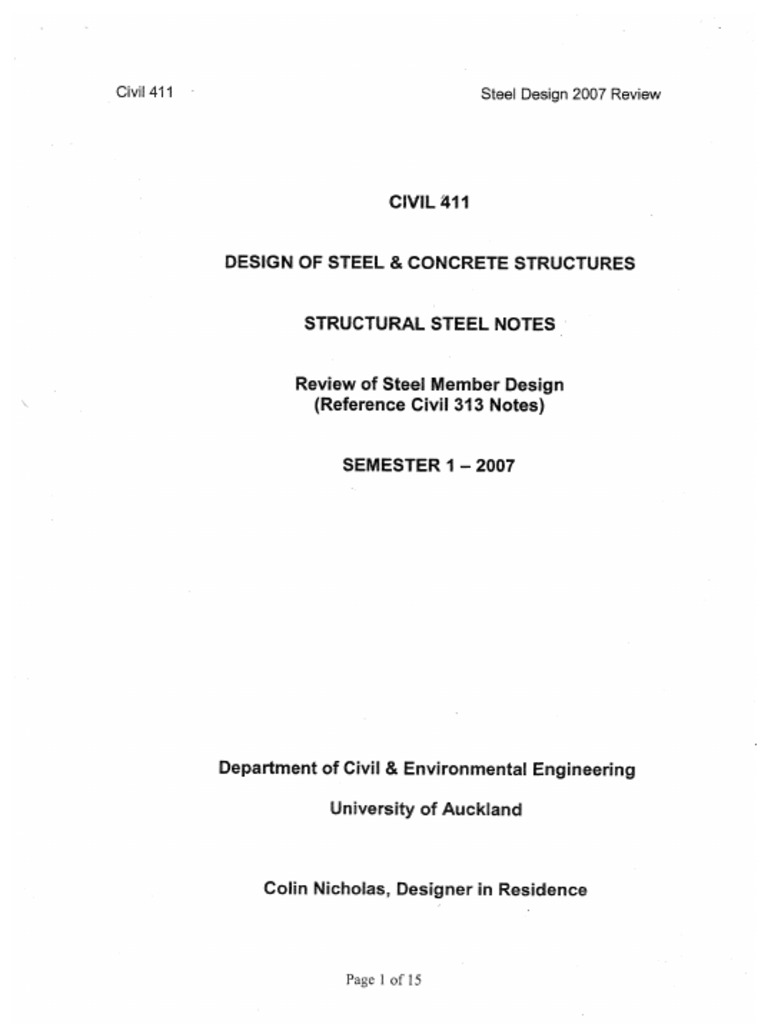 Civil 411 - Design of Steel and Concrete Structures | PDF