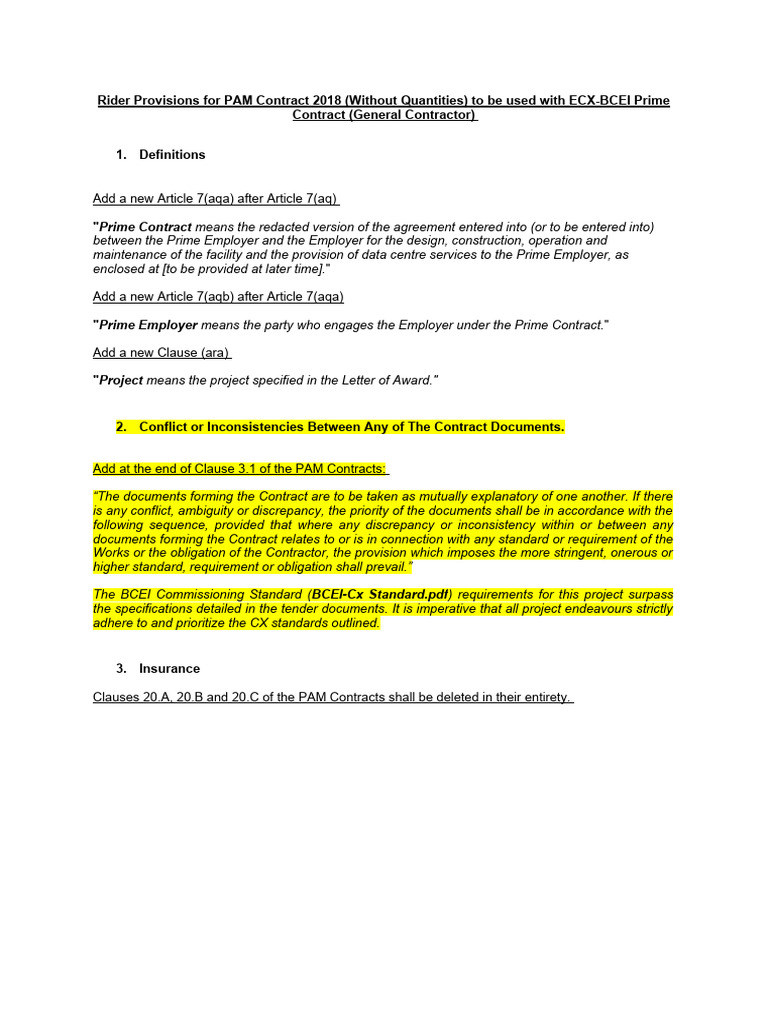 1.f.ii Rider Provisions For PAM Contract 2018 | PDF | Employment | Indemnity