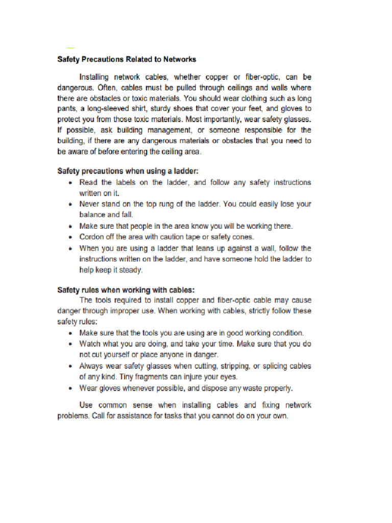 Safety Precautions Computer Networking CSS10 | PDF