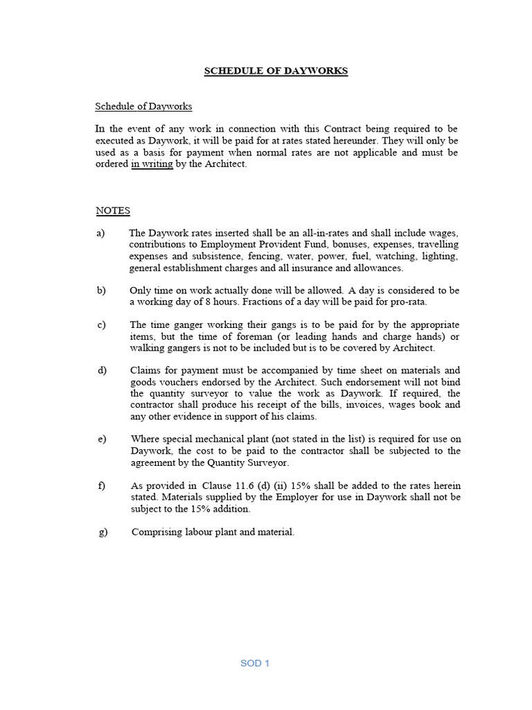 1.d.01 Schedule of Dayworks | PDF | Employment | Loader (Equipment)