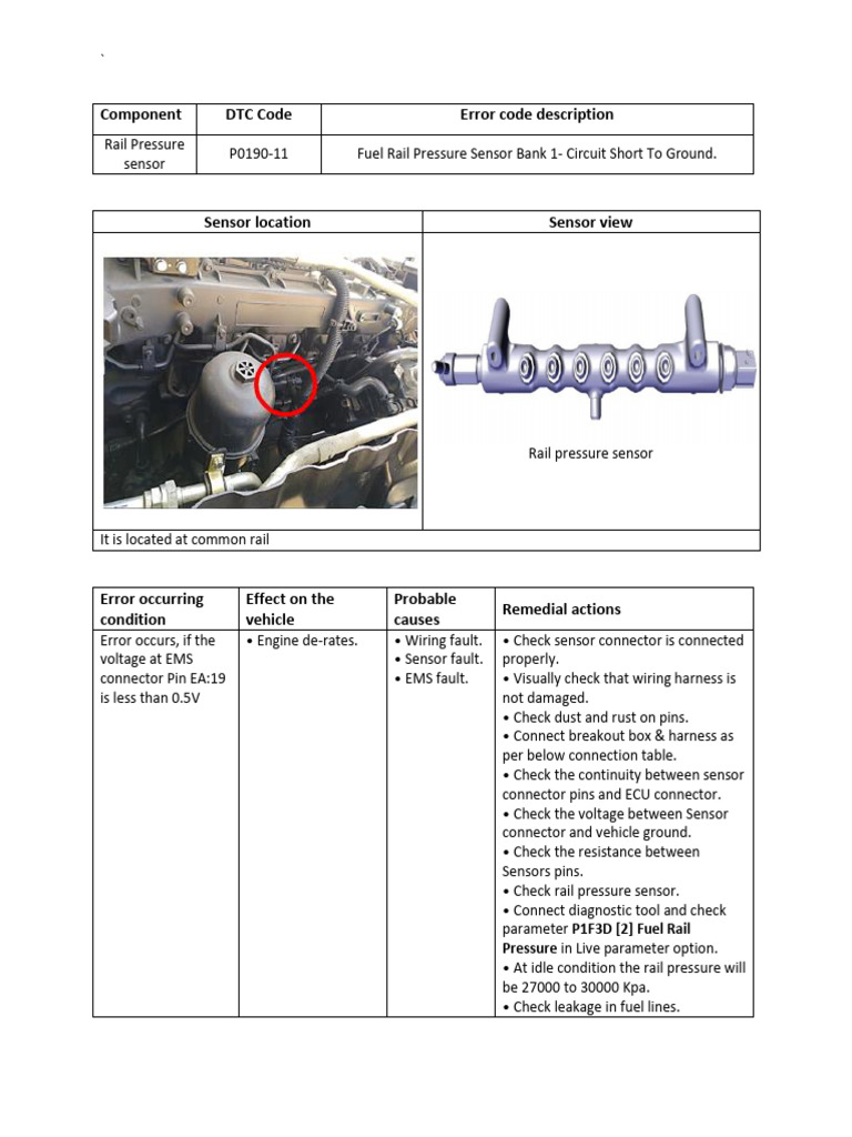 Component DTC Code Error Code Description: Pressure in Live Parameter Option | PDF | Electrical ...