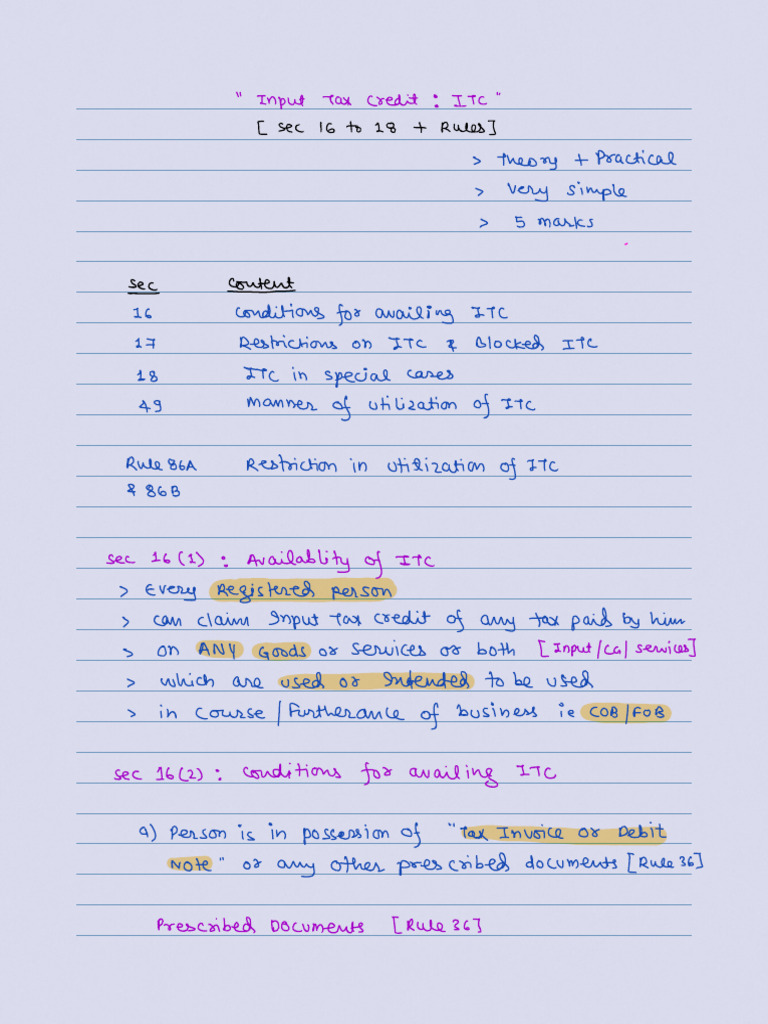 Understanding Input Tax Credit (ITC) Rules | PDF | Taxes | Value Added Tax