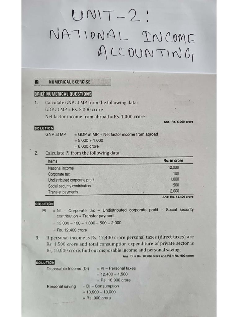 Unit 2 - National Income Accounting (Numerical) | PDF