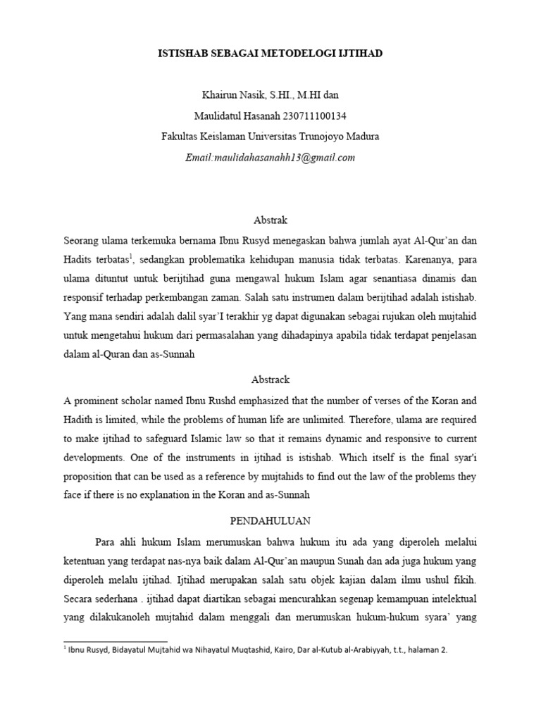 Istishab Sebagai Metodelogi Ijtihad | PDF