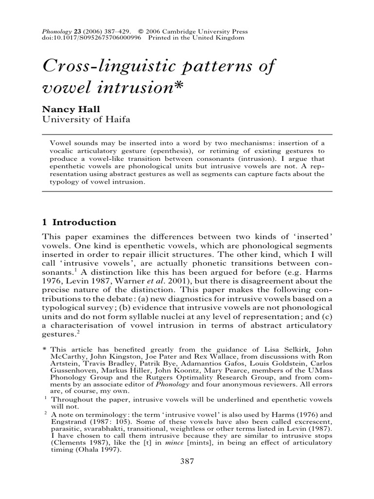 Vowel Intrusion: Epenthesis vs. Intrusion | PDF | Syllable | Vowel