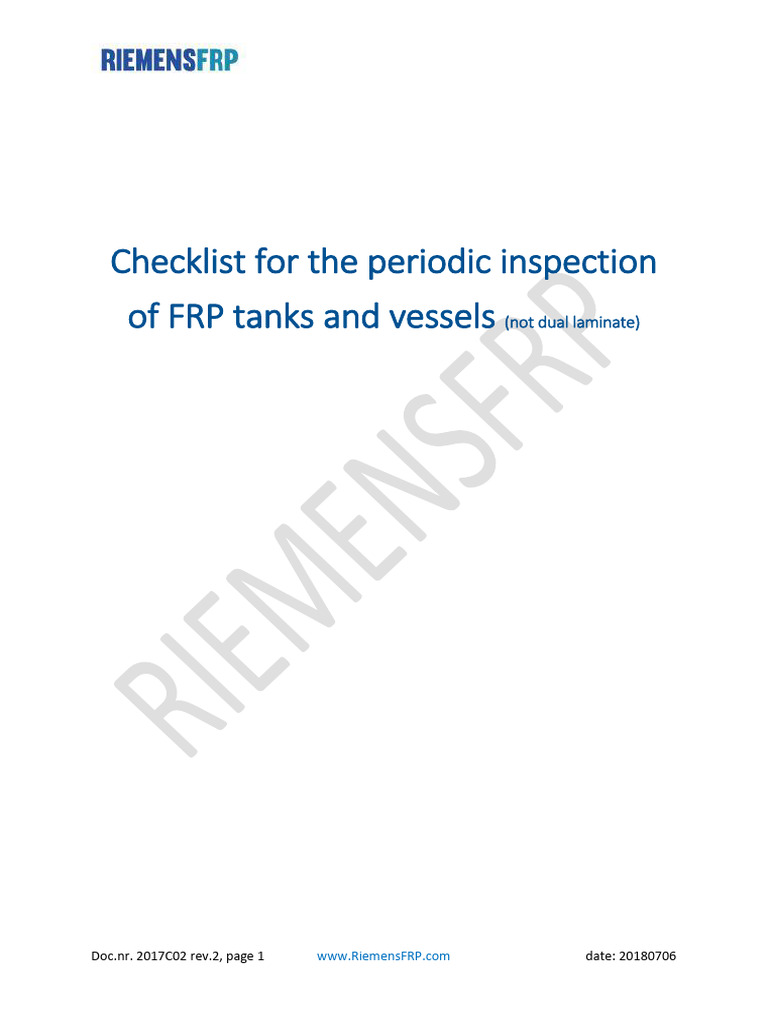 FRP Tank Inspection Checklist Guide | PDF | Materials