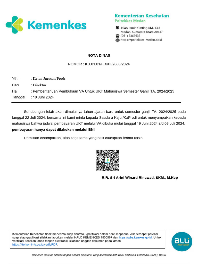 Surat Pemberitahuan Pembukaan VA UKT Semester Ganjil 2024-2025 | PDF