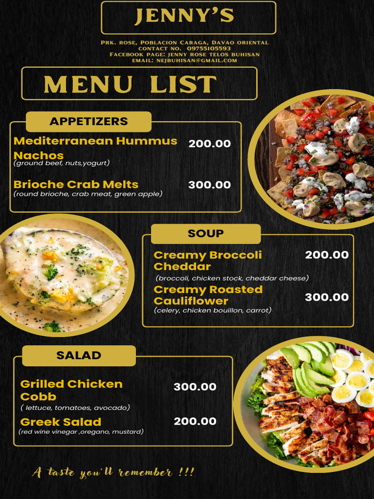 Black and Yellow Simple Food Price List Menu | PDF | Salad | Drink