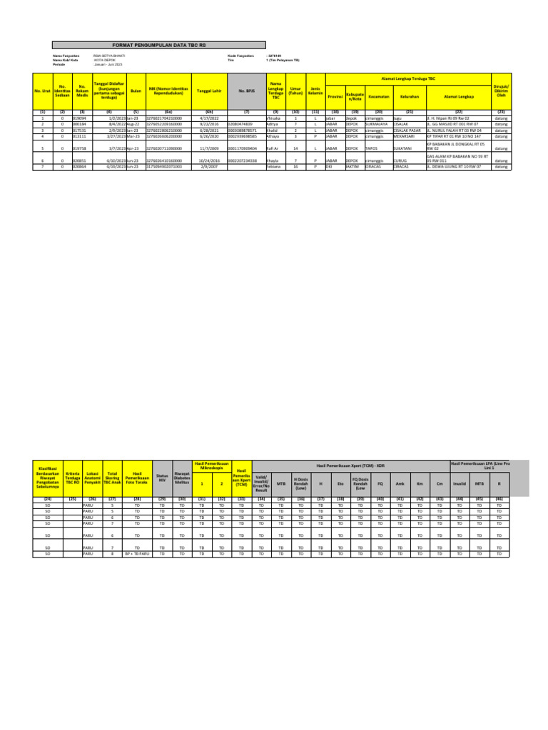 1a. Data Individu Terduga TBC Manual RS TH 2023 (TBC.06) | PDF