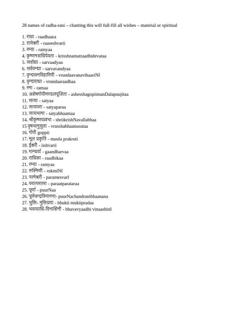 Radha Rani 28 Names | PDF