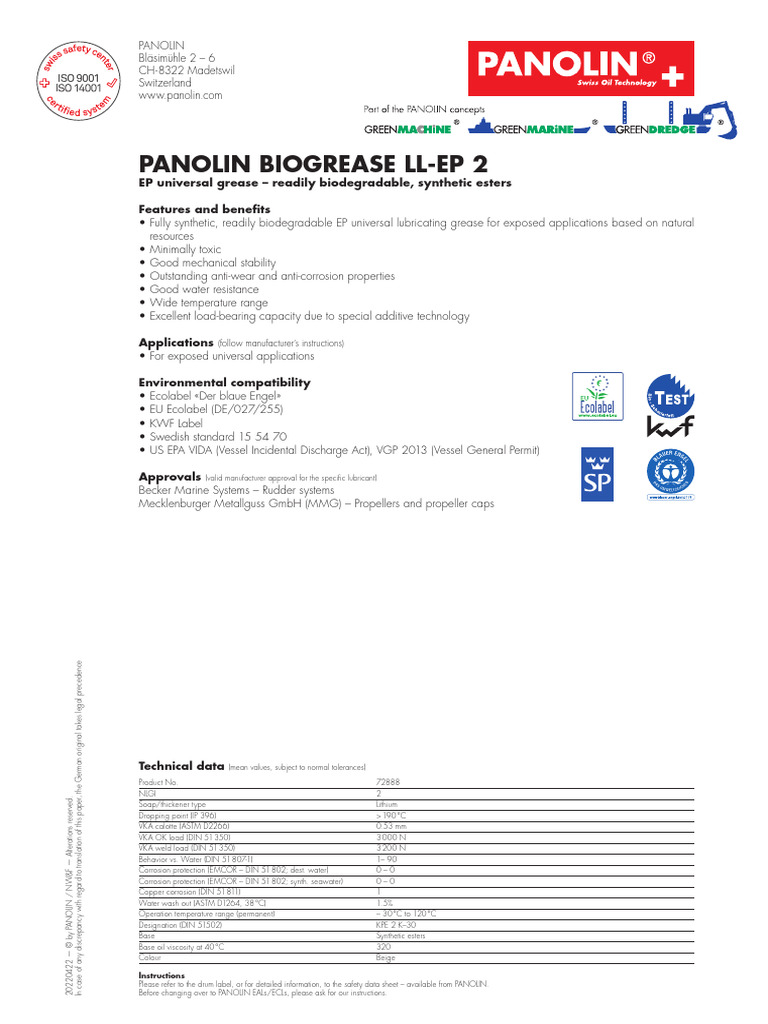 2022 Panolin Biogrease LL Ep 2 | PDF | Chemical Substances | Materials