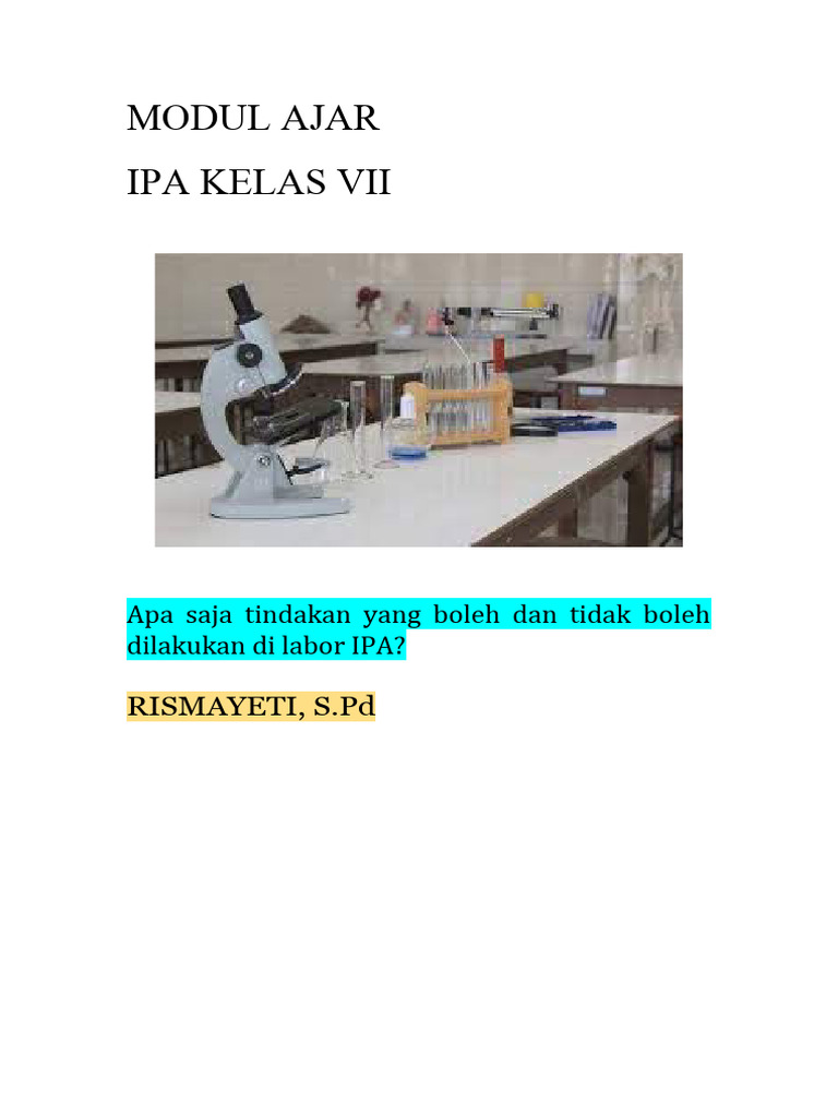 Modul Ajar Ipa Kelas Vii Laboratorium Ipa | PDF