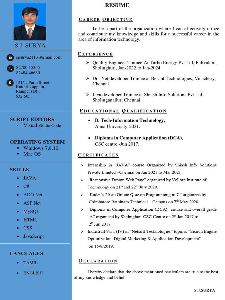 Surya Resume | PDF | Computing | Software