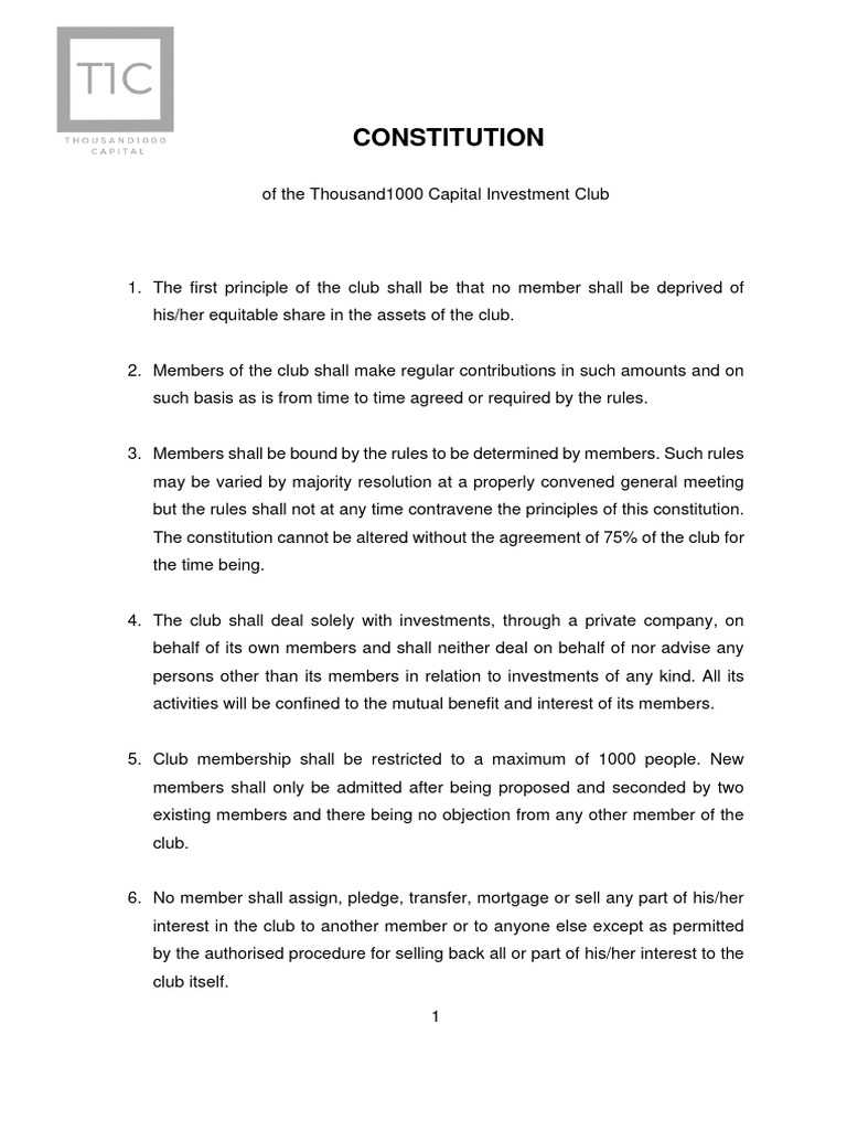 Investment Club Constitution | PDF | Interest | Valuation (Finance)