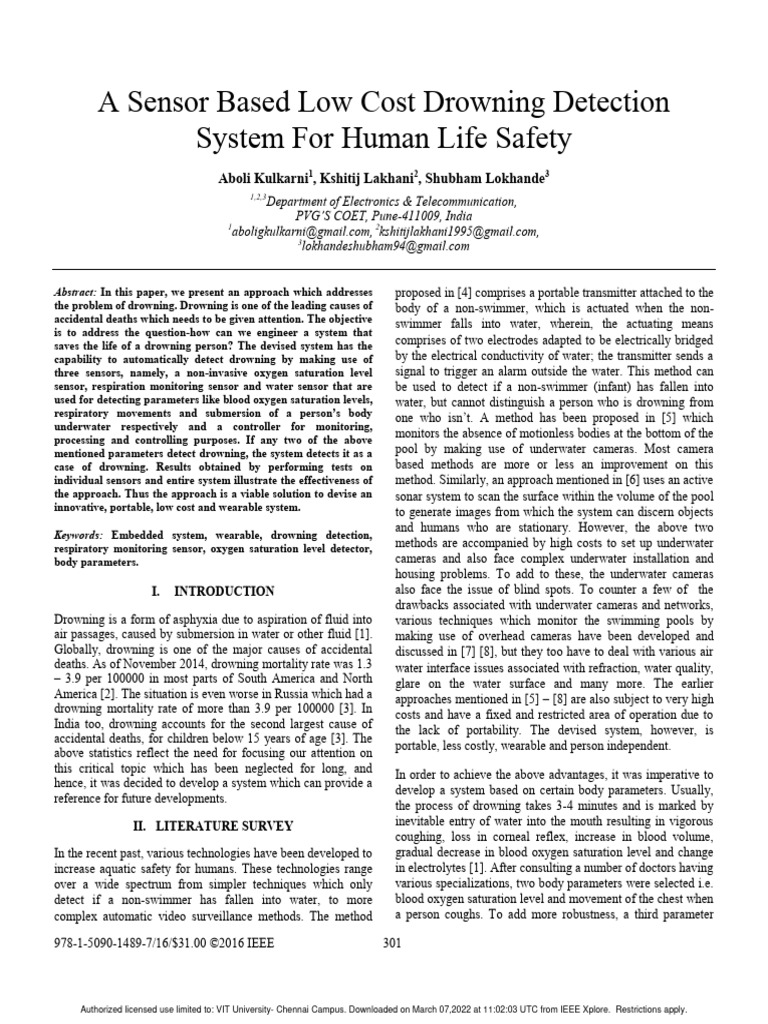 A Sensor Based Low Cost Drowning Detection System For Human Life Safety ... A Sensor Based Low Cost Drowning Detection System For Human Life Safety ...