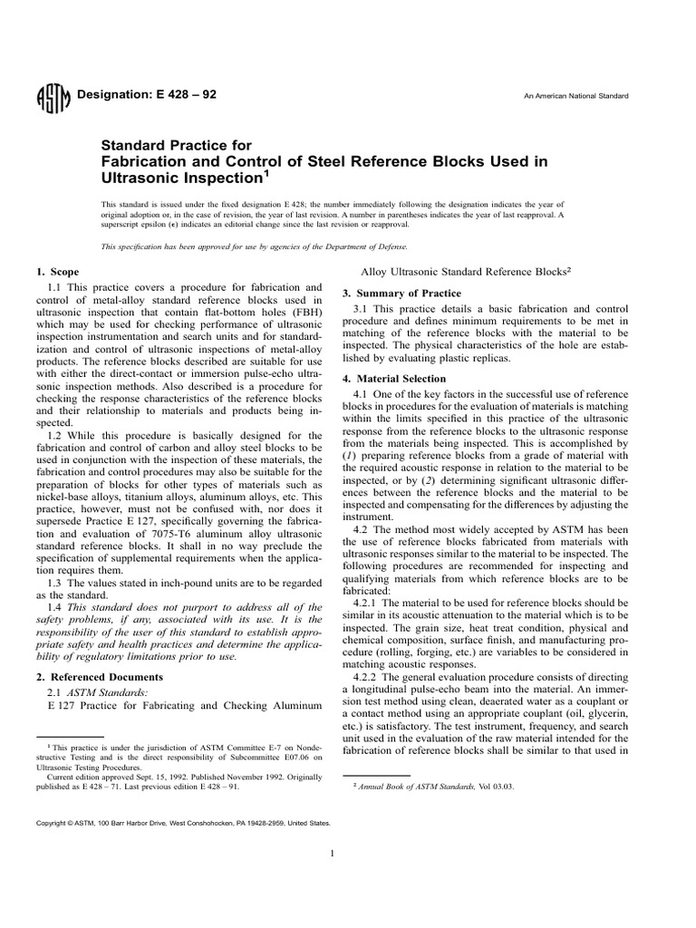 Astm e 428 92 Standard Practice for Fabrication and Control | PDF