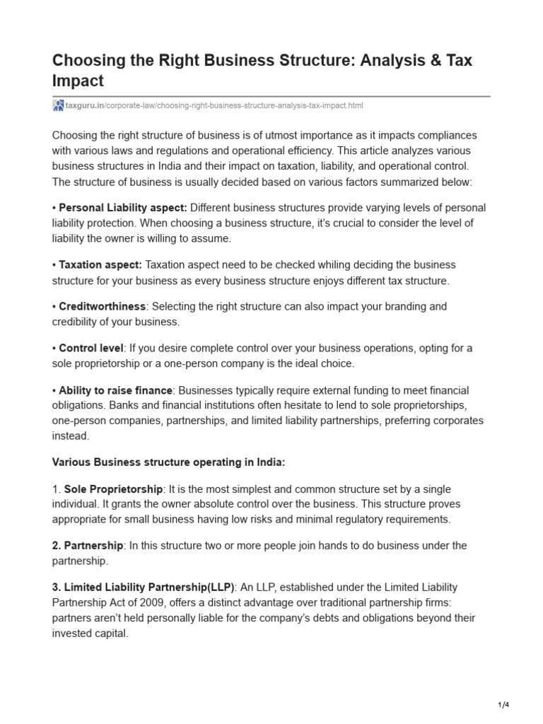 Business Structures in India: Tax Impact Analysis | PDF | Limited ...