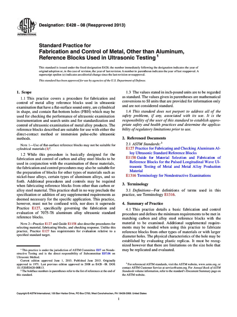 Ultrasonic Metal Reference Blocks Guide | PDF | Engineering Tolerance | Ultrasound