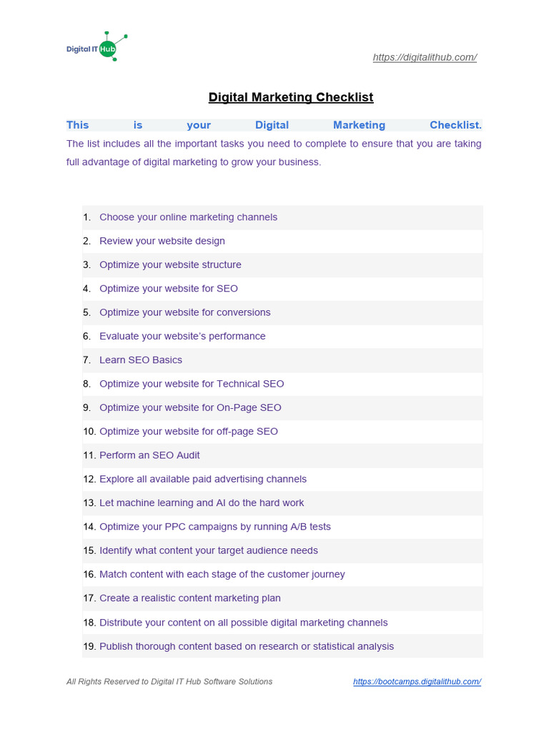 Digital Marketing Checklist Checklist | PDF | Search Engine ...