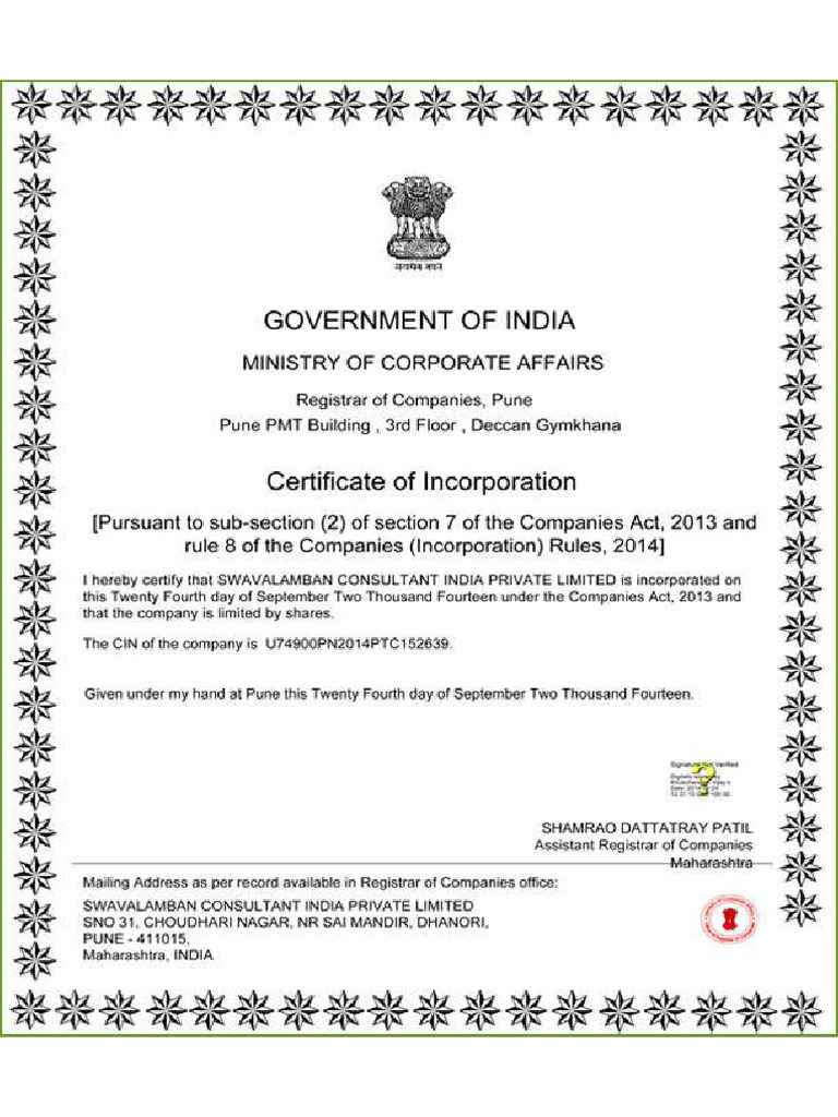 Certificate of Incorporation | PDF