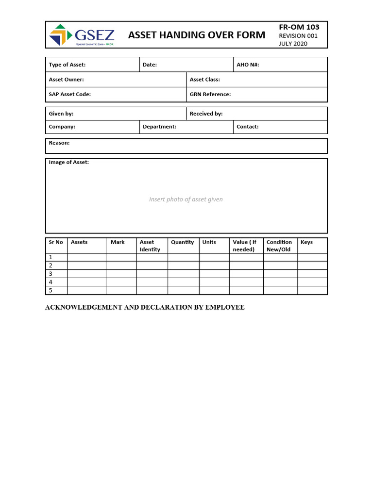 Asset Handing Over Form | PDF | Business | Law