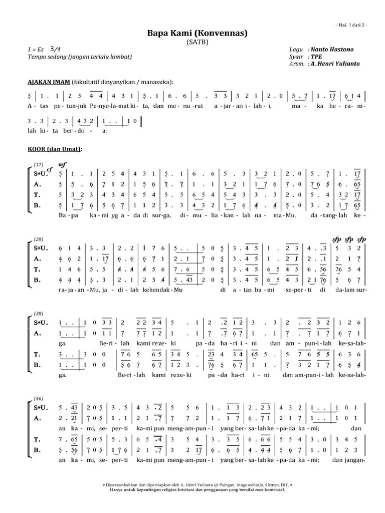 Bapa Kami Konvennas (SATB) | PDF