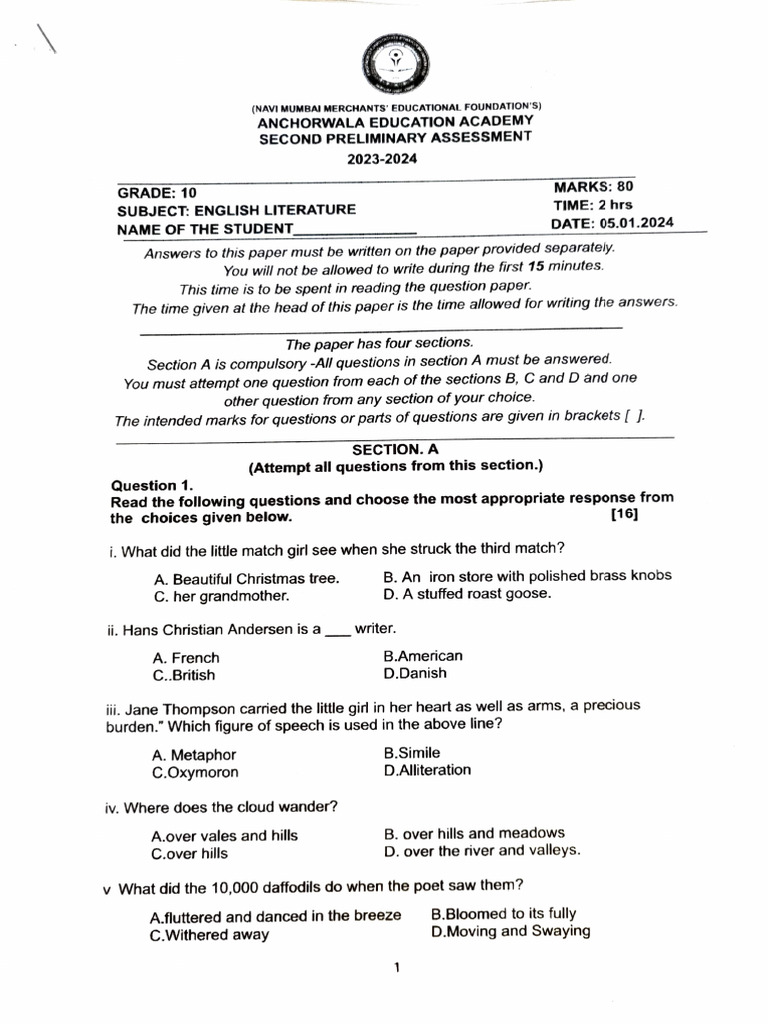 AEA Prelim-2 English Literature | PDF | The Merchant Of Venice