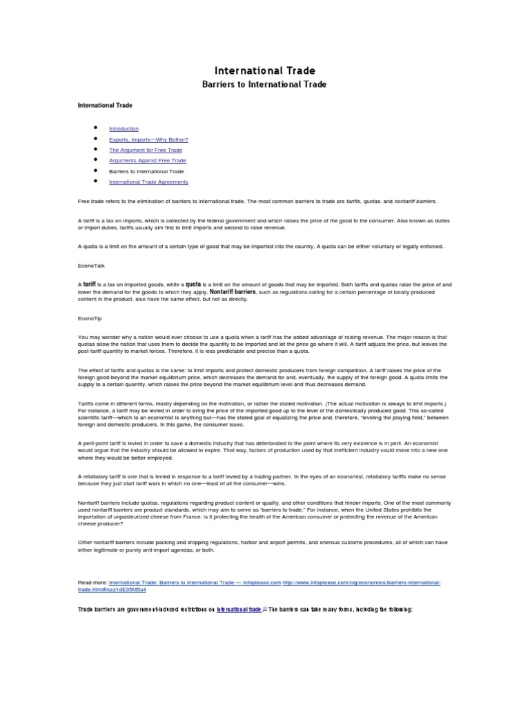 International Trade | Download Free PDF | Trade Barrier | Non Tariff ...