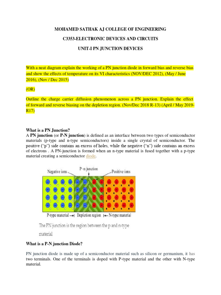 Edc Unit 1 | PDF | P–N Junction | Field Effect Transistor