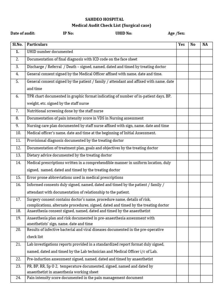 Medical Adt CHK LST Surgical Cases | PDF | Patient | Anesthesia