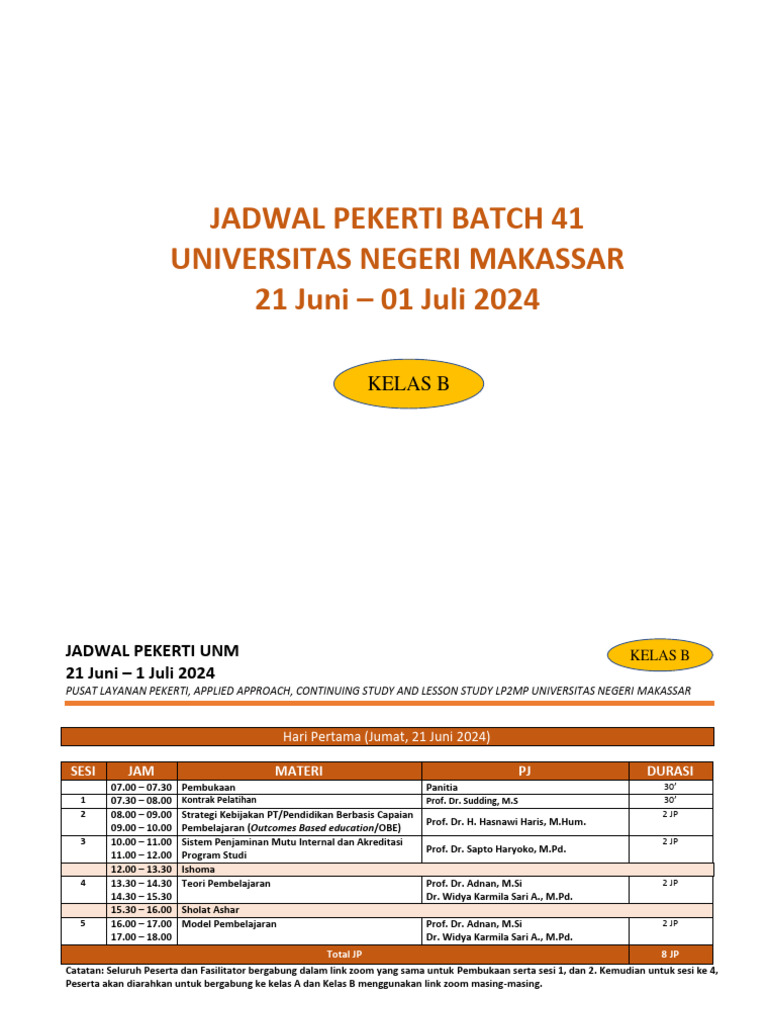 RUNDOWN KLS B PEKERTI UNM Batch 41' | PDF | Pengembangan Diri | Sains & Matematika
