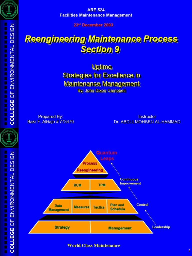 Uptime 9 - Reengineering Maintenance Process | PDF | Inventory | Business Process