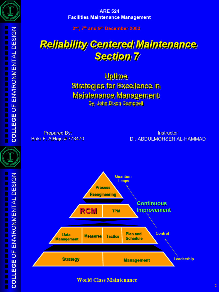 Uptime 7 - Reliability Centered Maintenance | PDF | Reliability ...